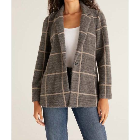 Z Supply | Jackets & Coats | New Z Supply Anna Plaid Blazer In Charcoal ...